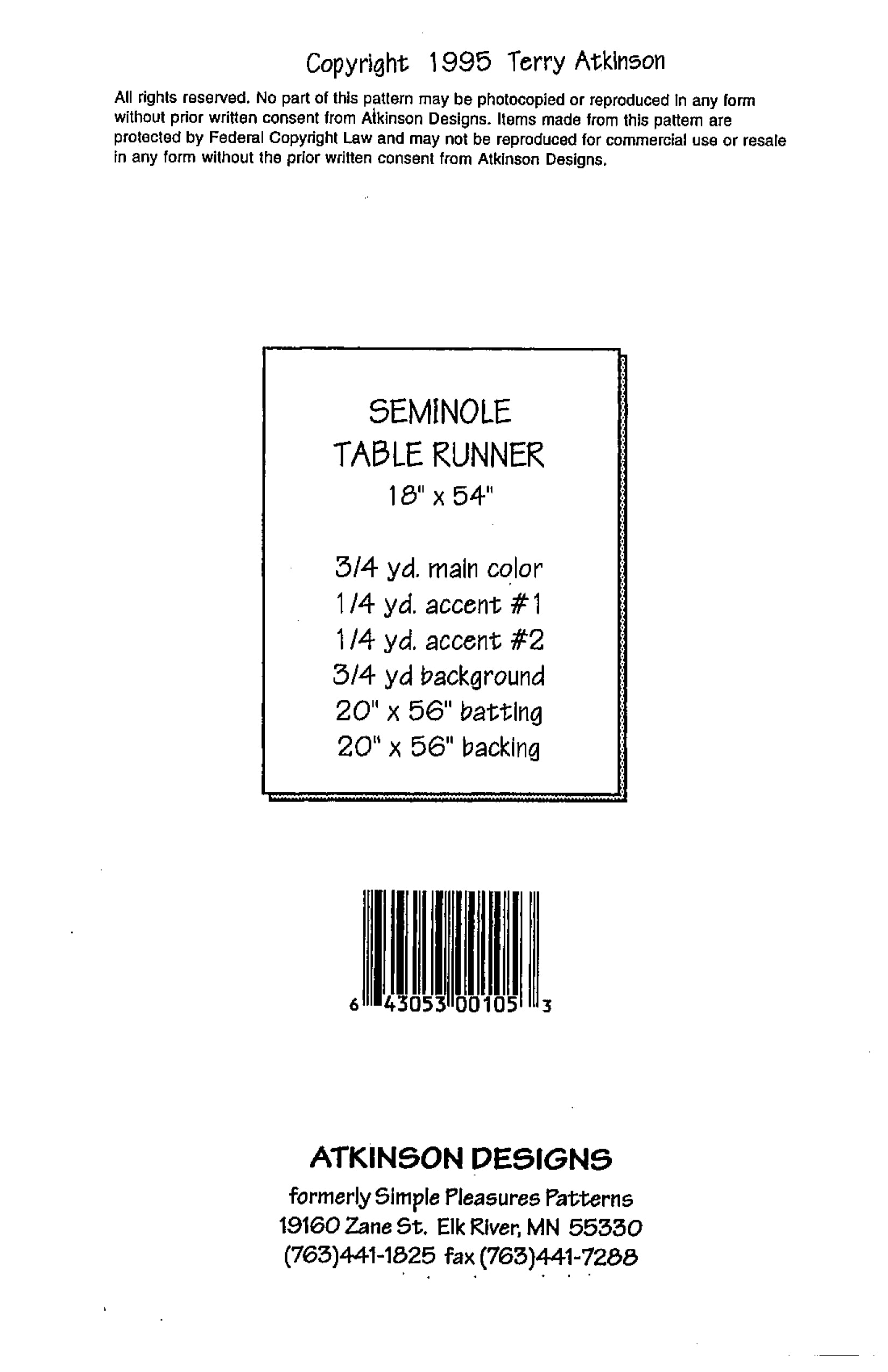 Seminole Table Runner Pattern – Atkinson Designs