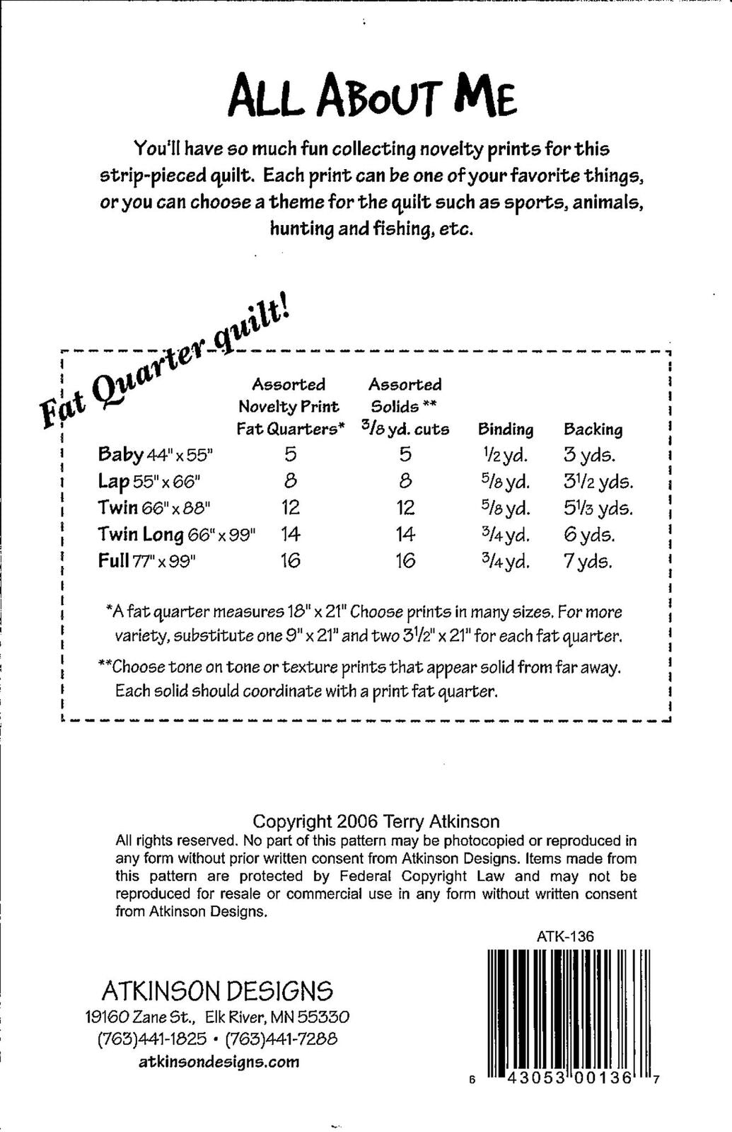 All About Me Pattern – Atkinson Designs