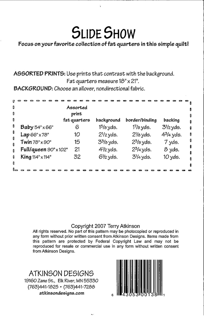 Slide Show Pattern – Atkinson Designs