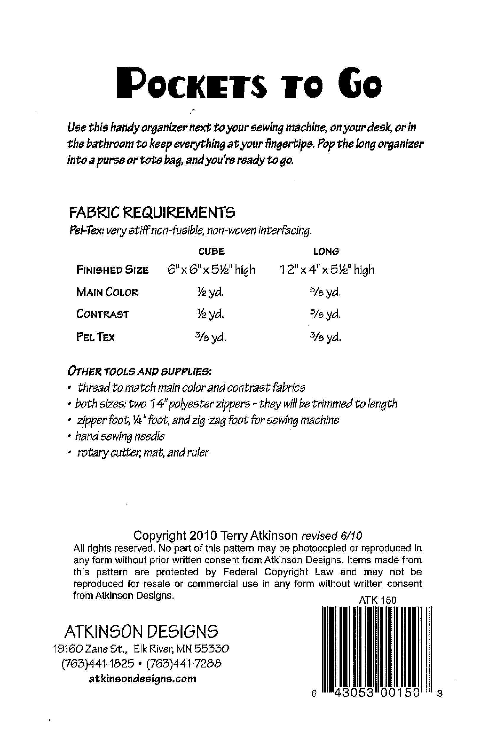 Pockets To Go Pattern – Atkinson Designs
