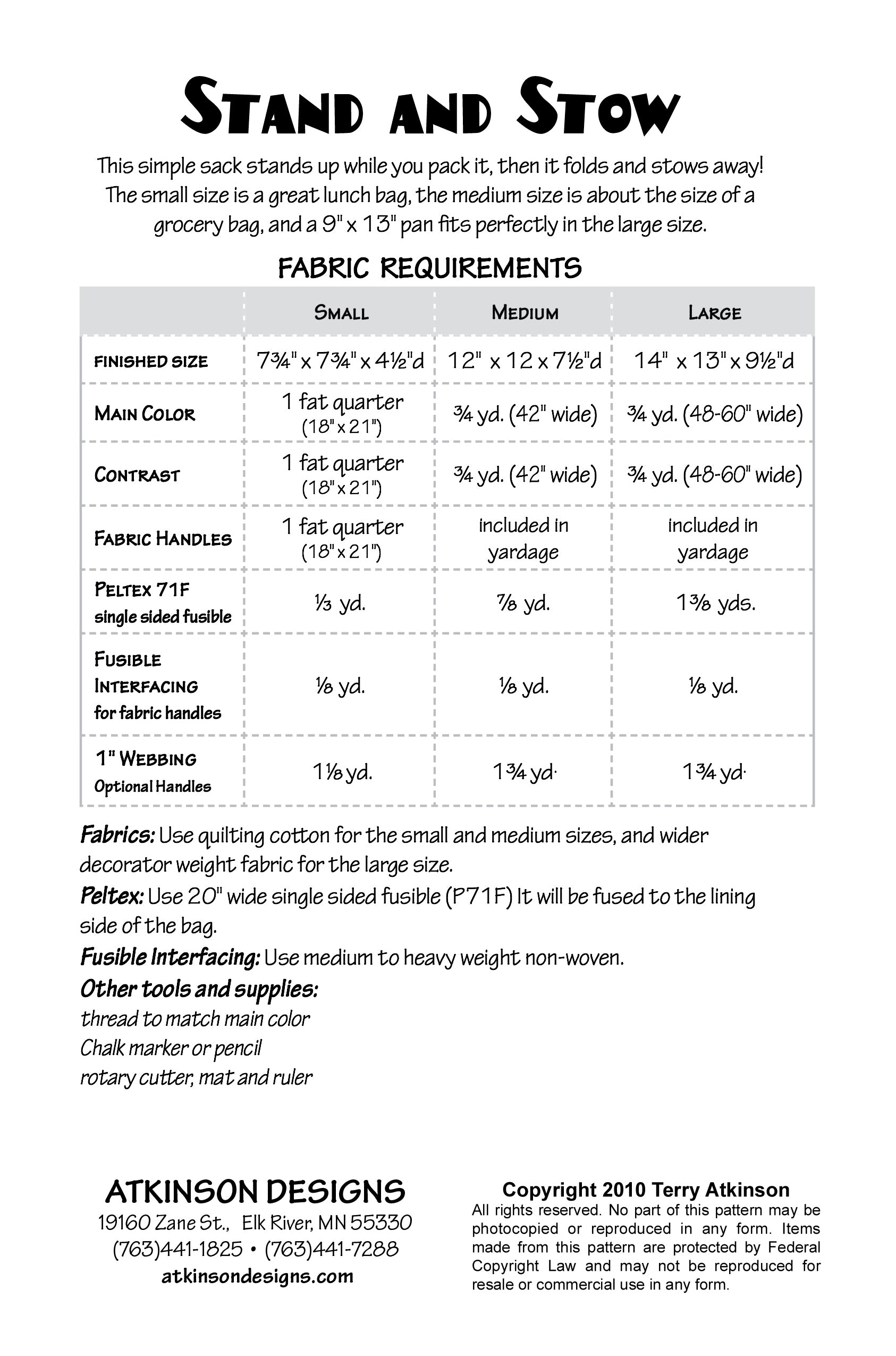 Stand 'N Stow Pattern – Atkinson Designs