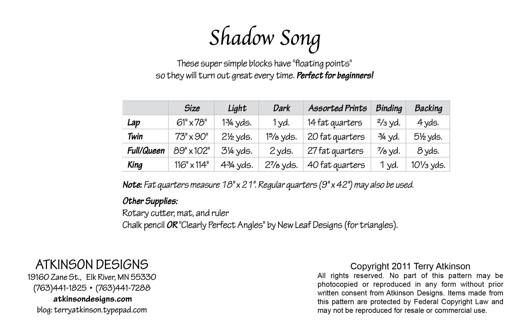 Shadow Song Pattern – Atkinson Designs
