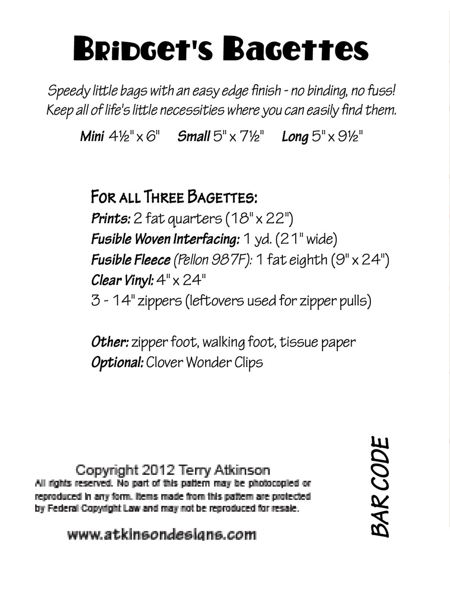 Bridget's Bagettes Pattern – Atkinson Designs