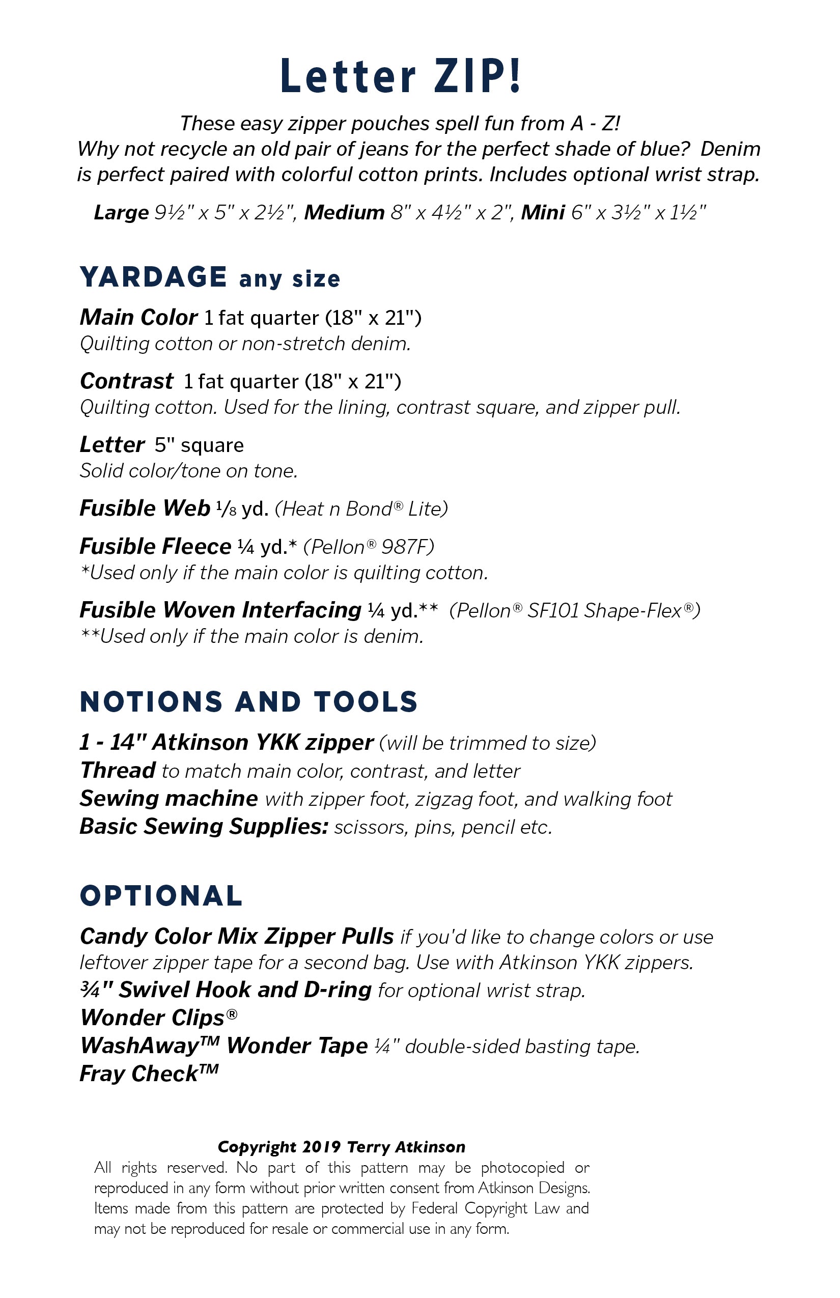 Letter ZIP! PDF Pattern – Atkinson Designs