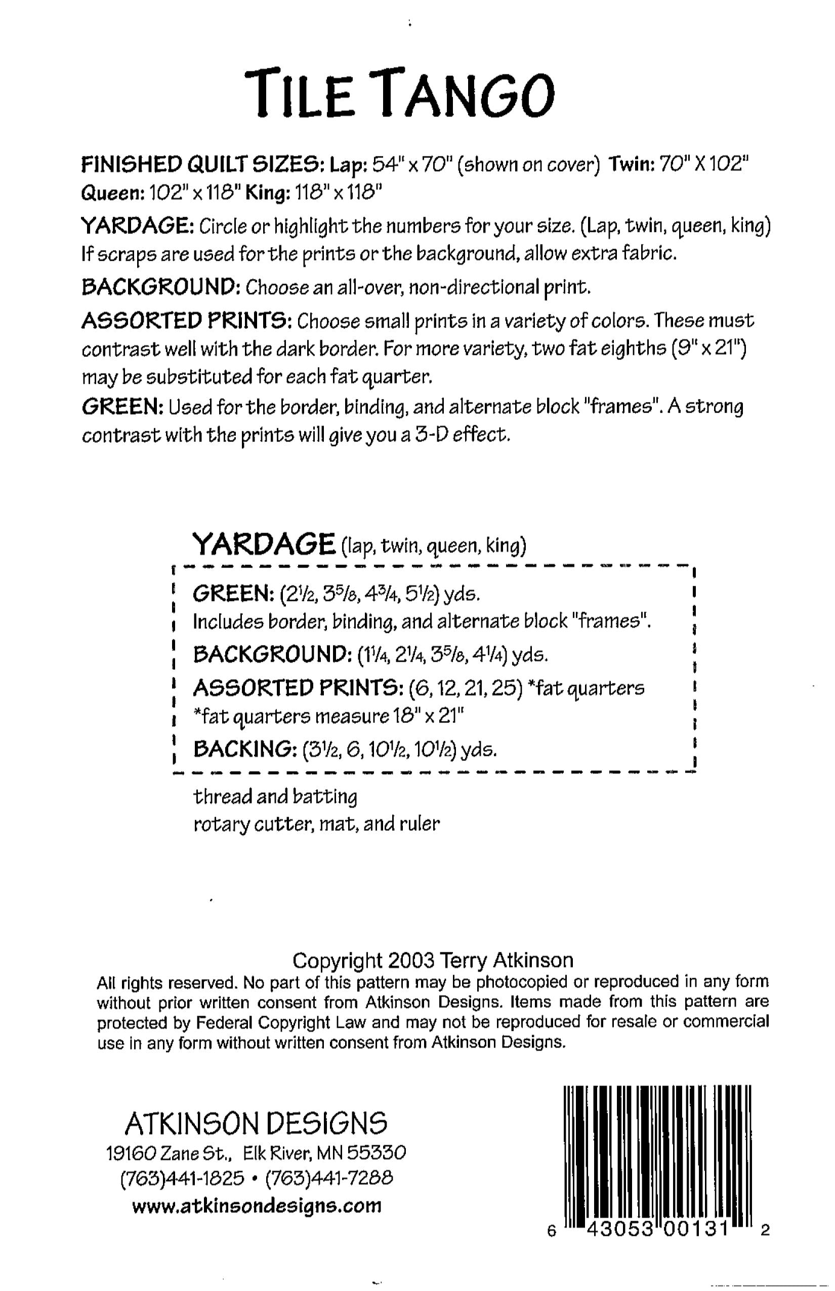 Tile Tango Pattern – Atkinson Designs