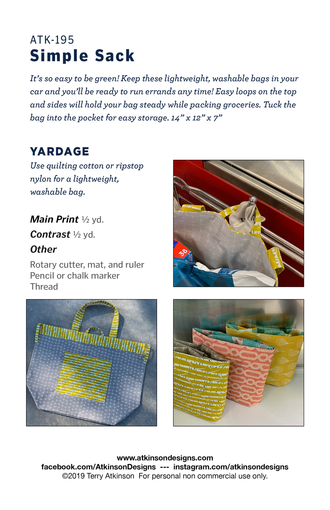 Simple Sack PDF Pattern – Atkinson Designs